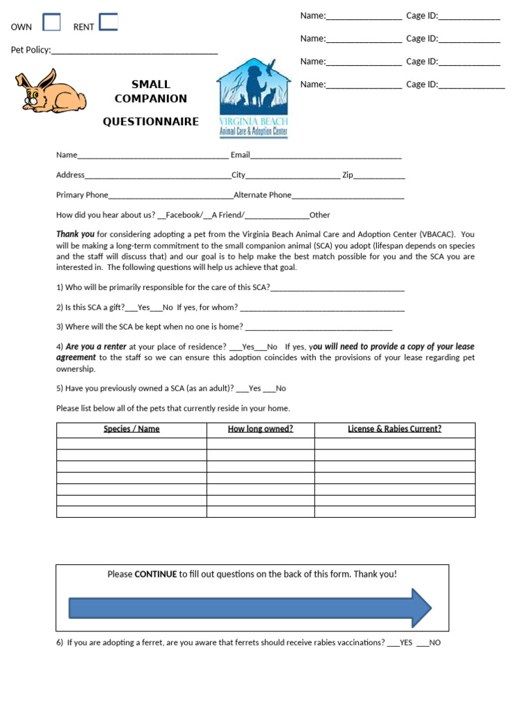 Small Companion Questionnaire | PDF | Pet | Animals And Humans