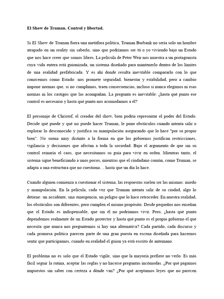 El Show de Truman: Control vs Libertad | PDF