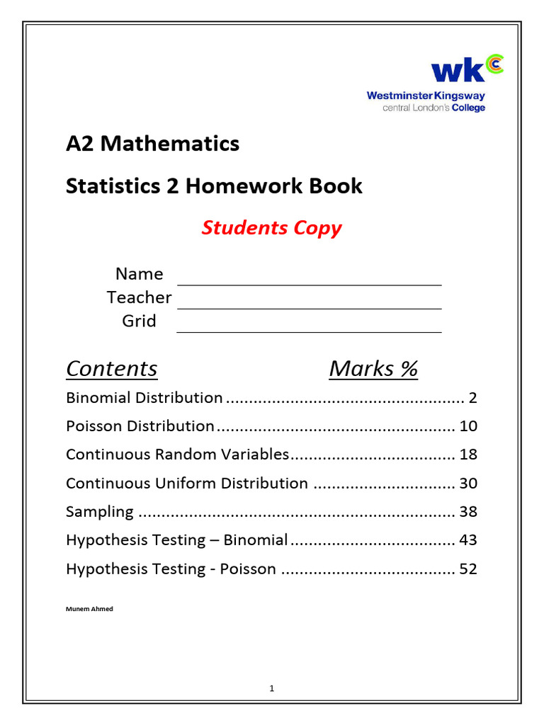 S2 HW Booklet Students | PDF | Probability Distribution | Probability ...
