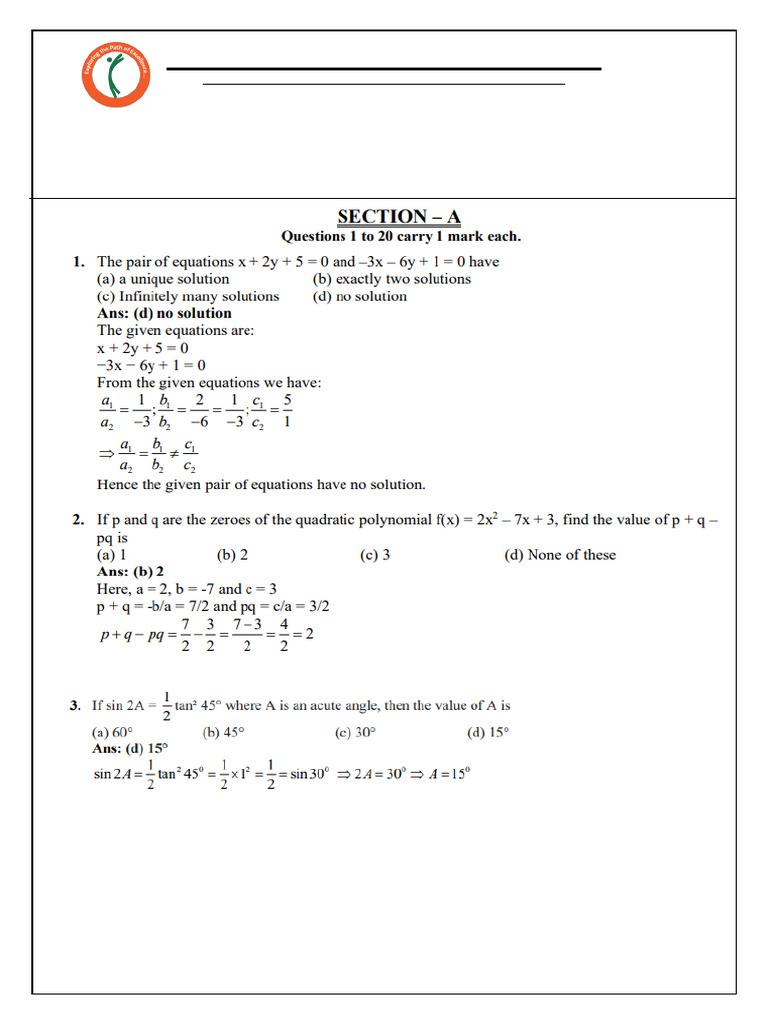 Class X-Math-Ans-Sample Paper-7 | PDF