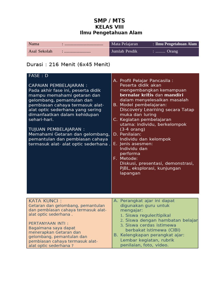 Modul Ajar Getaran Dan Gelombang | PDF