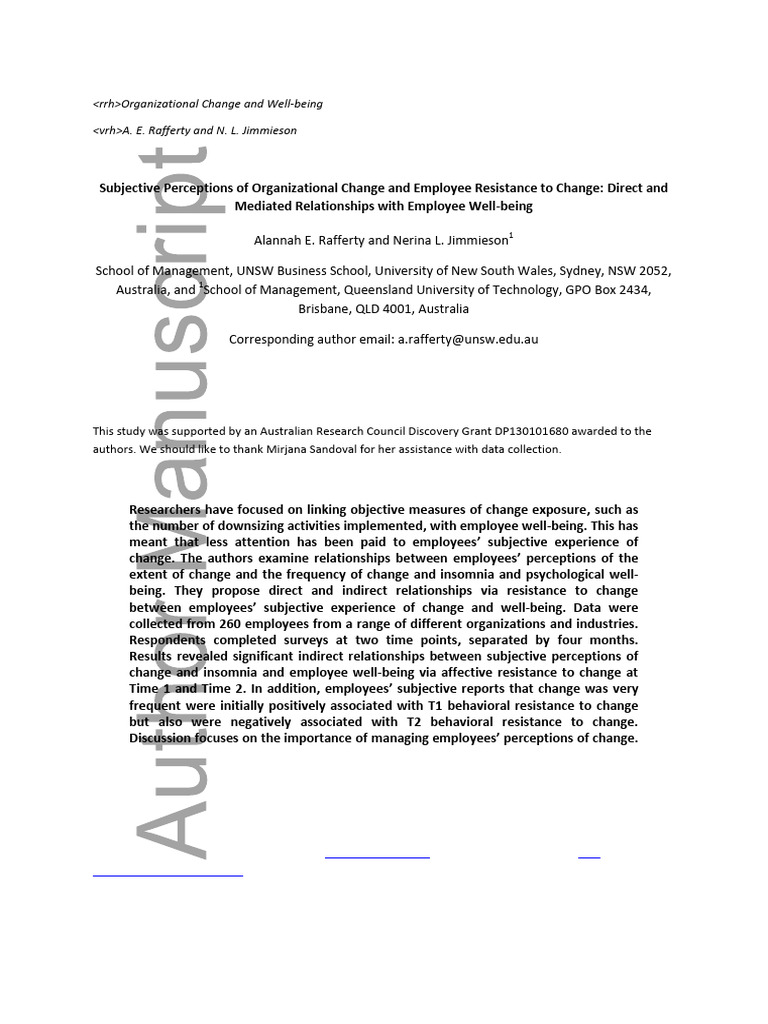 Subjective Perceptions Org Change | PDF | Behavioural Sciences | Psychological Concepts