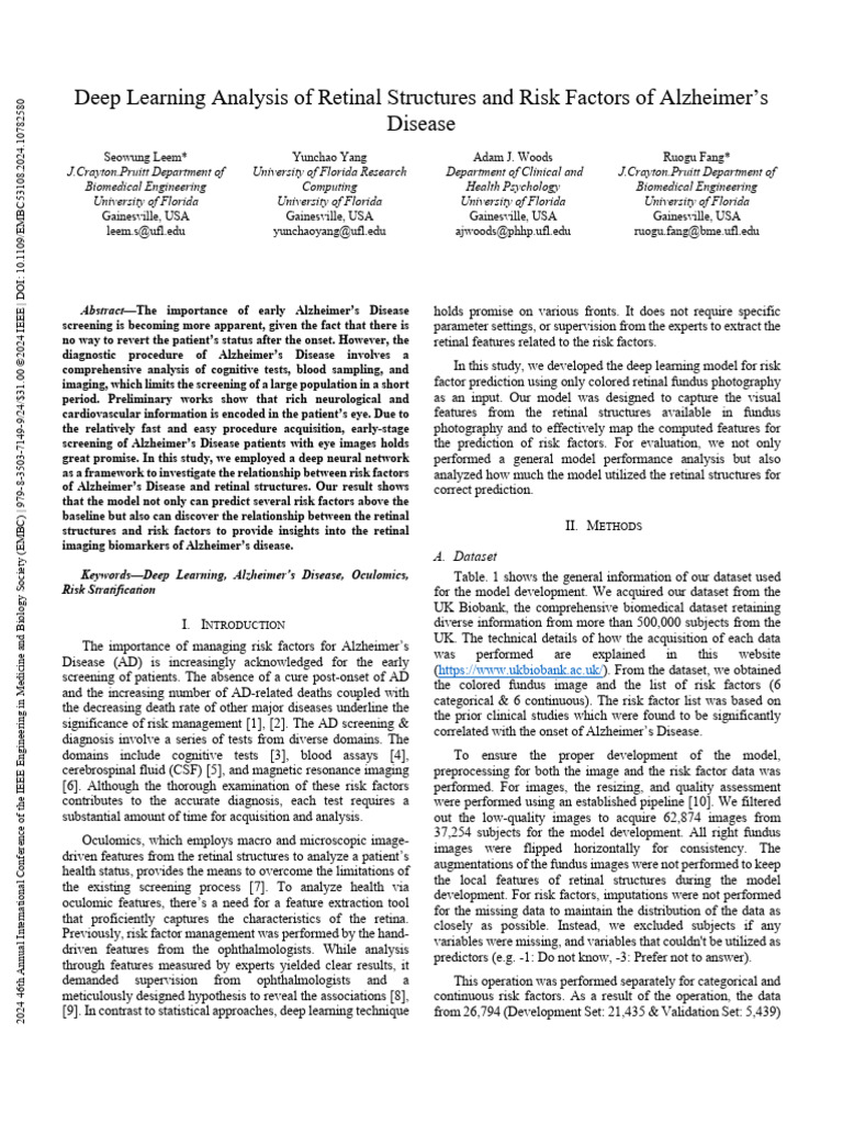 Deep Learning for Alzheimer's Risk via Retina | PDF | Alzheimer's ...