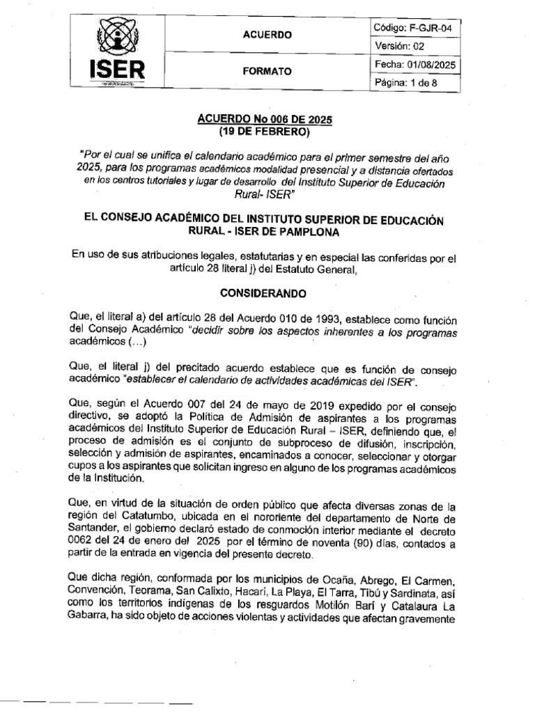 Calendario Academico - Acuerdo-006 | PDF