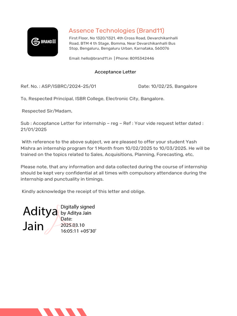 Offer Letter - Yash Mishra (1) - 1 | PDF