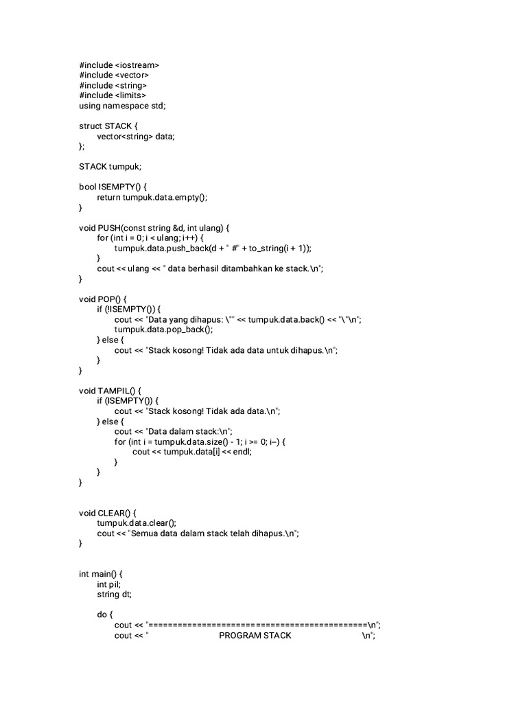 Program Manajemen Stack C++ | PDF