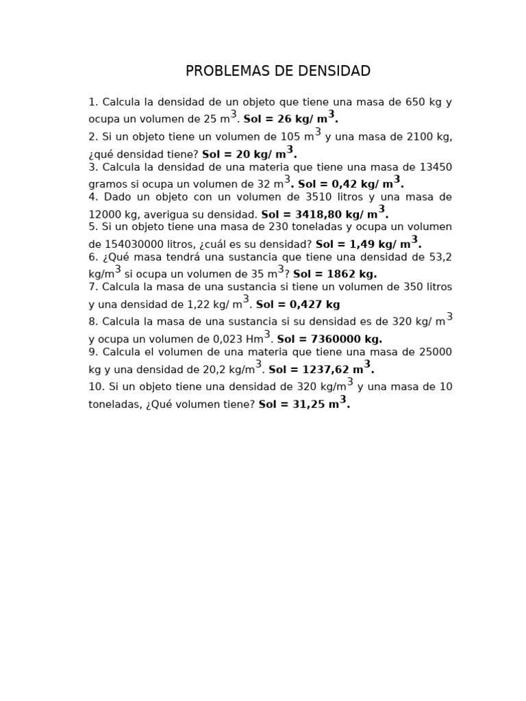 Ejercicios de Cálculo de Densidad | PDF