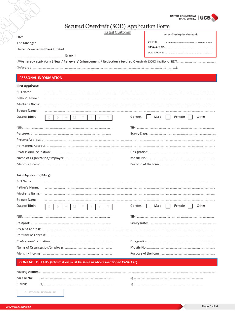 Retail Secured Overdraft Application Form | PDF | Line Of Credit | Banks