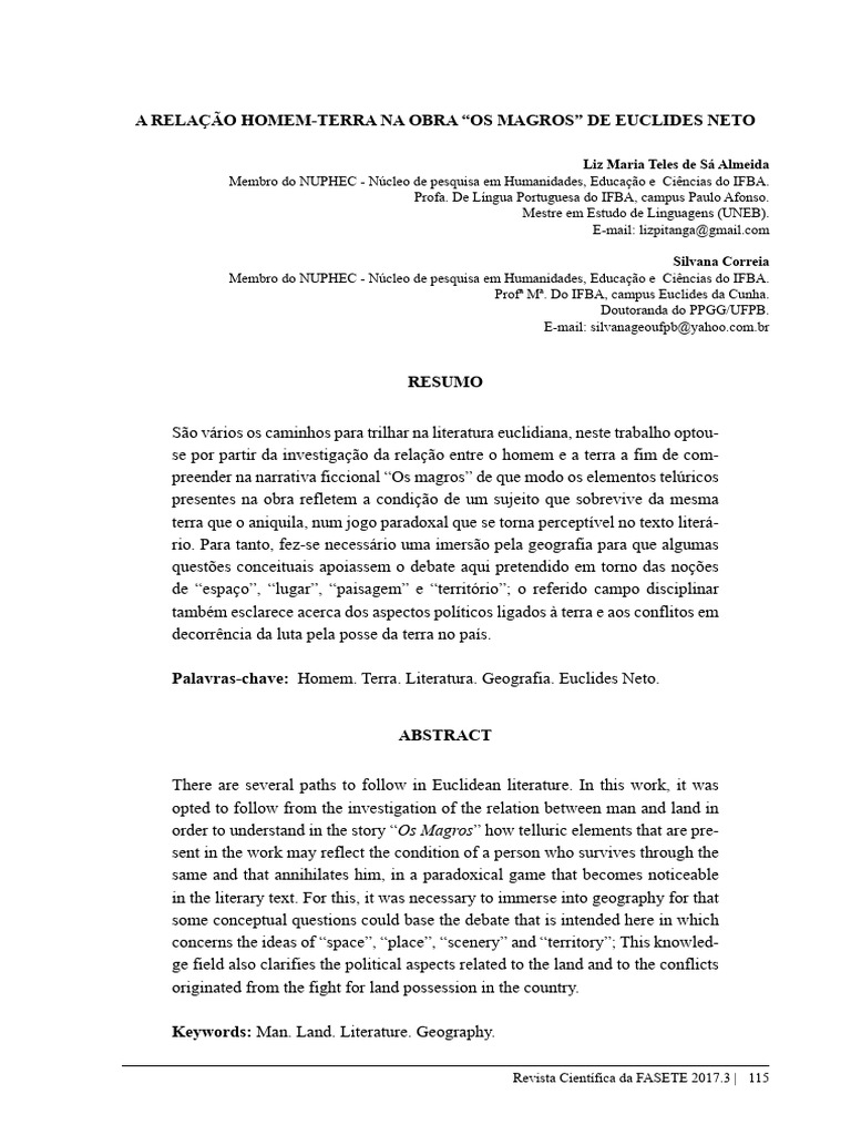 A Relacao Homem Terra Na Obra Os Magros de Euclides Neto | PDF | Science | Geografia