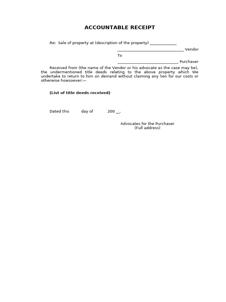 Accountable Receipt For Title Deeds 2 | PDF