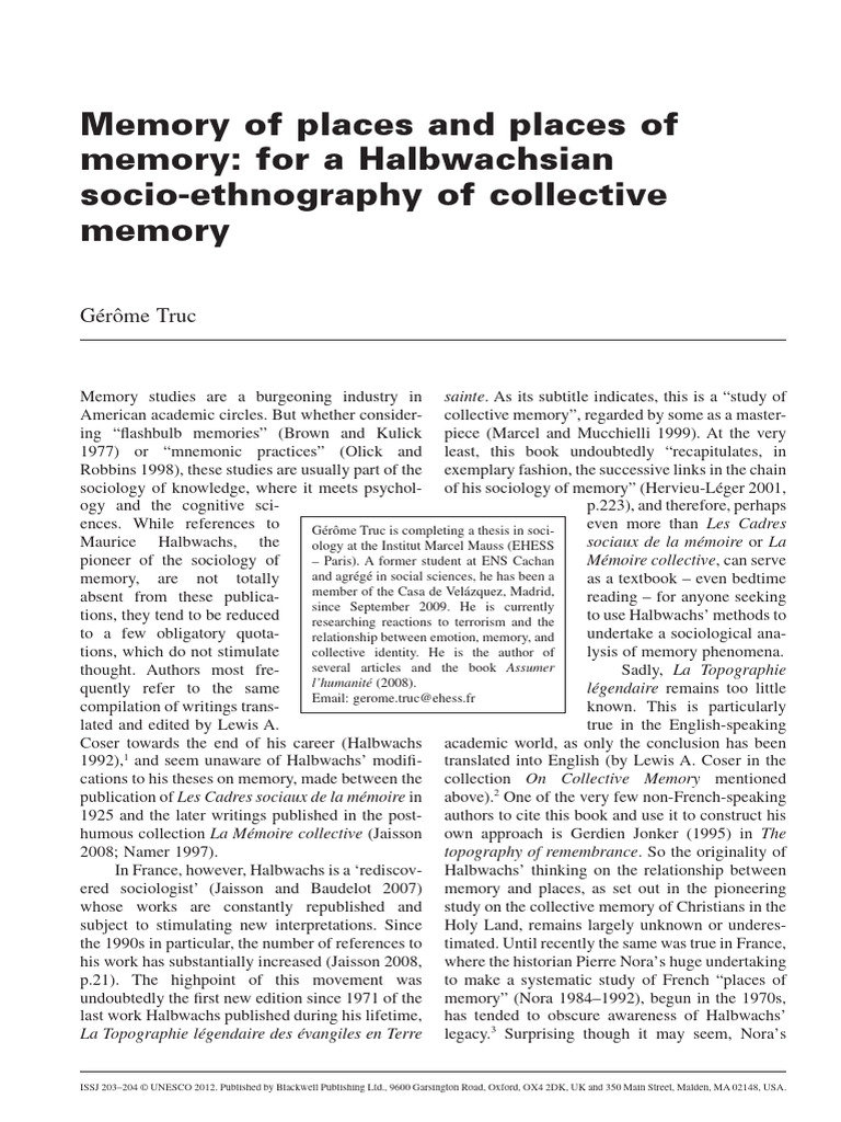 Halbwachs and Memory of Place | PDF | Memory