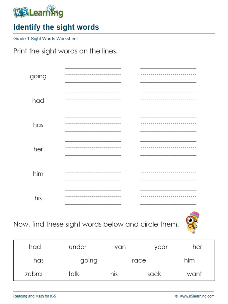 Grade 1 Sight Words Worksheet | PDF