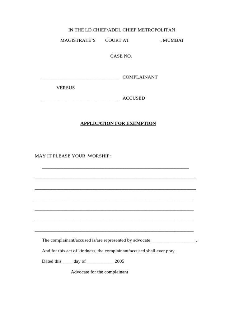 Application for Exemption in Court Case | PDF