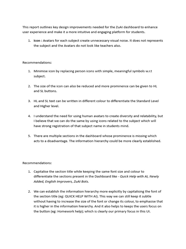ZuAI Dashboard Design Improvements | PDF