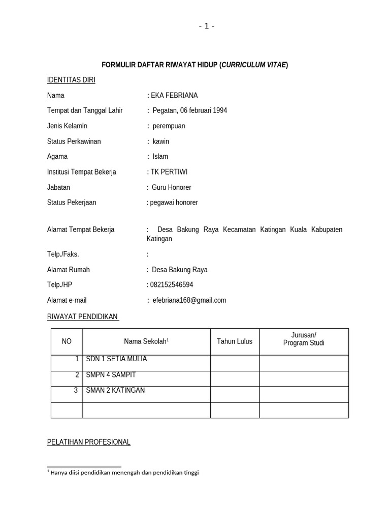 CV Guru Honorer Eka Febriana | PDF