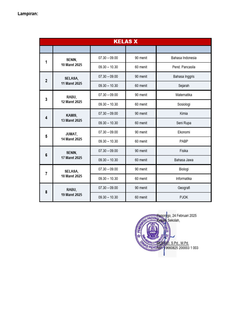 Jadwal PSTS GENAP - X, XI (2024-2025) - Revisi-1 | PDF