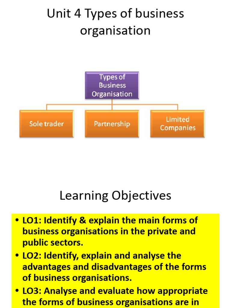 Week 8 - Unit 4 Types of Business Organisation - Grade 9 - Business ...