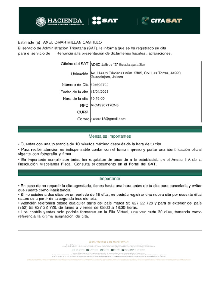 AcuseCita _15042025 | PDF