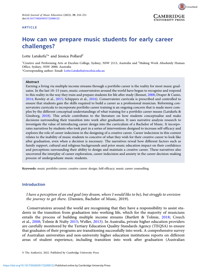 Preparing Music Students for Careers | PDF | Self Efficacy | Decision ...