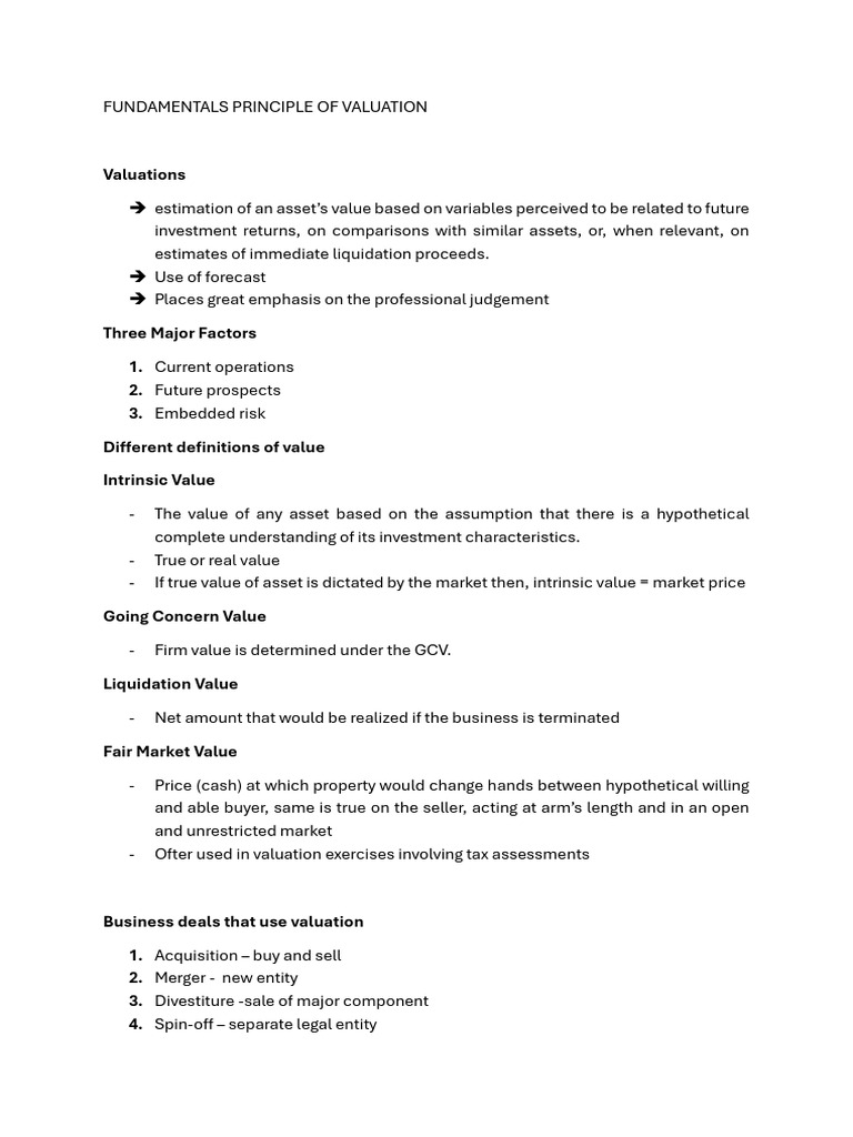Key Principles of Valuation Explained | PDF | Business Valuation ...