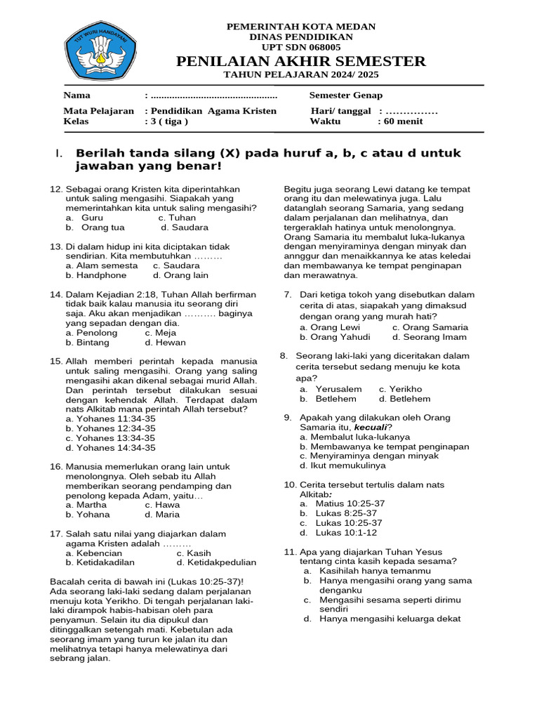 Soal PAS PAK Kelas 3 Sem Genap | PDF