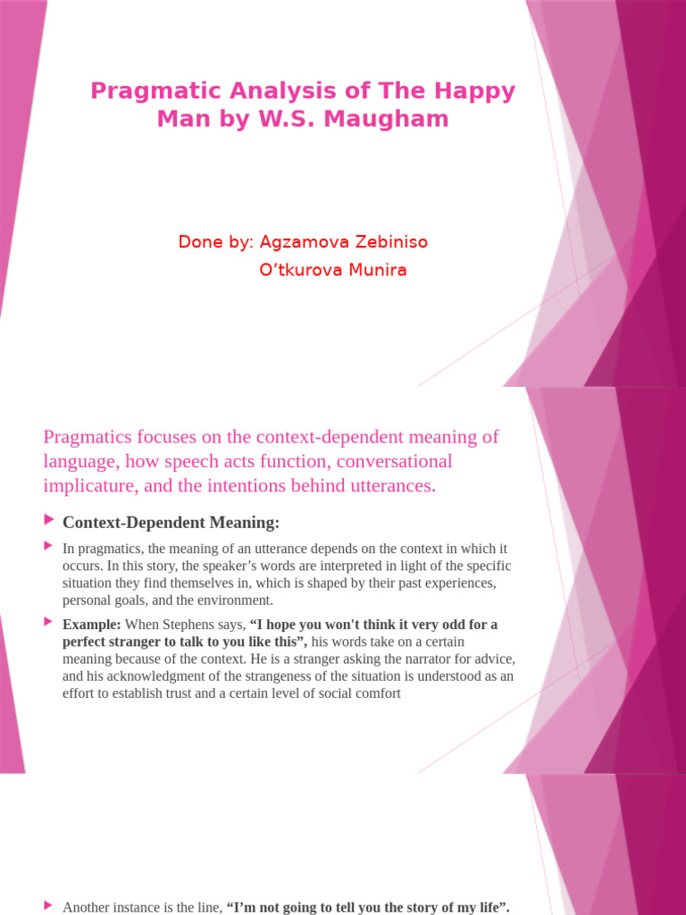 Pragmatic Analysis of Maugham's The Happy Man | PDF | Intention ...