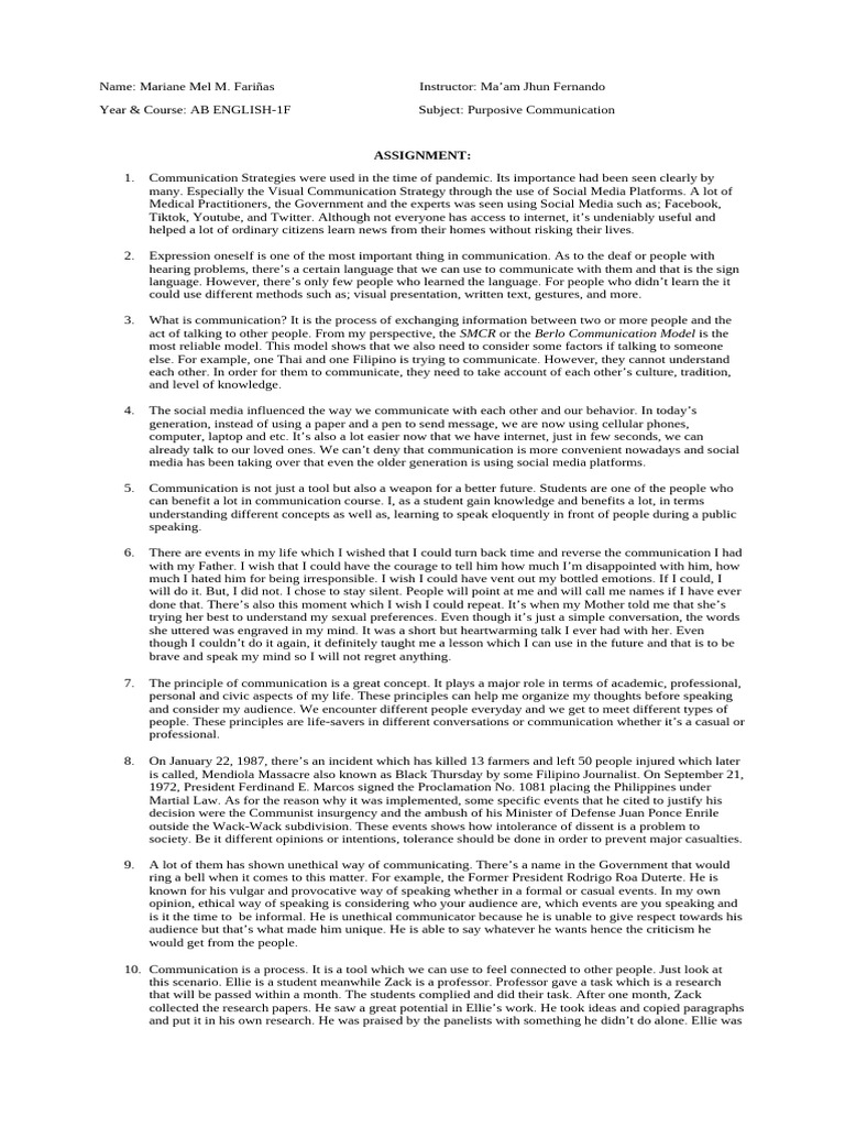 Purposive Communication Act 1 | PDF | Communication | Human Communication