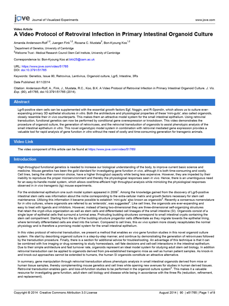 A Video Protocol of Retroviral Infection in Primary Intestinal Organoid ...