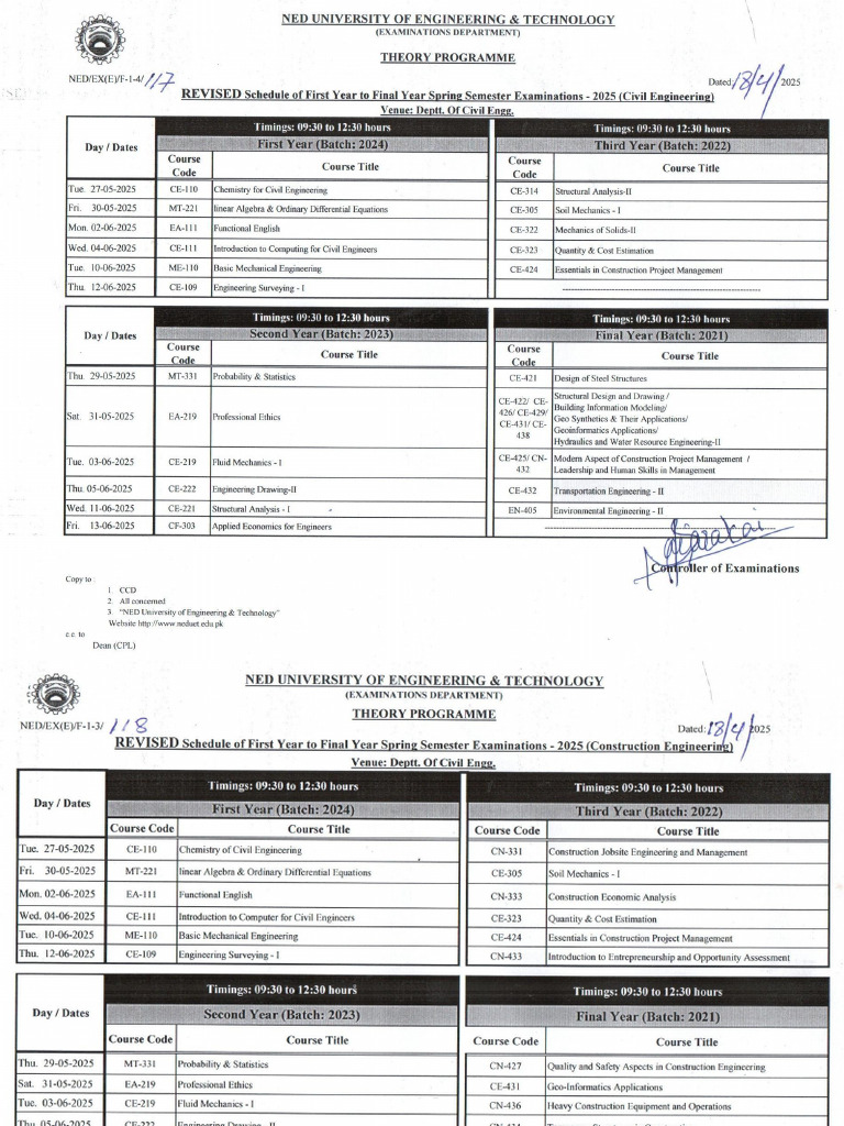 Revised Theory Schedule | PDF