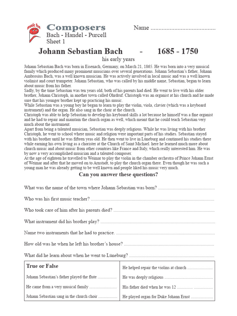 Bach Worksheet | PDF | Johann Sebastian Bach | Bach Cantata