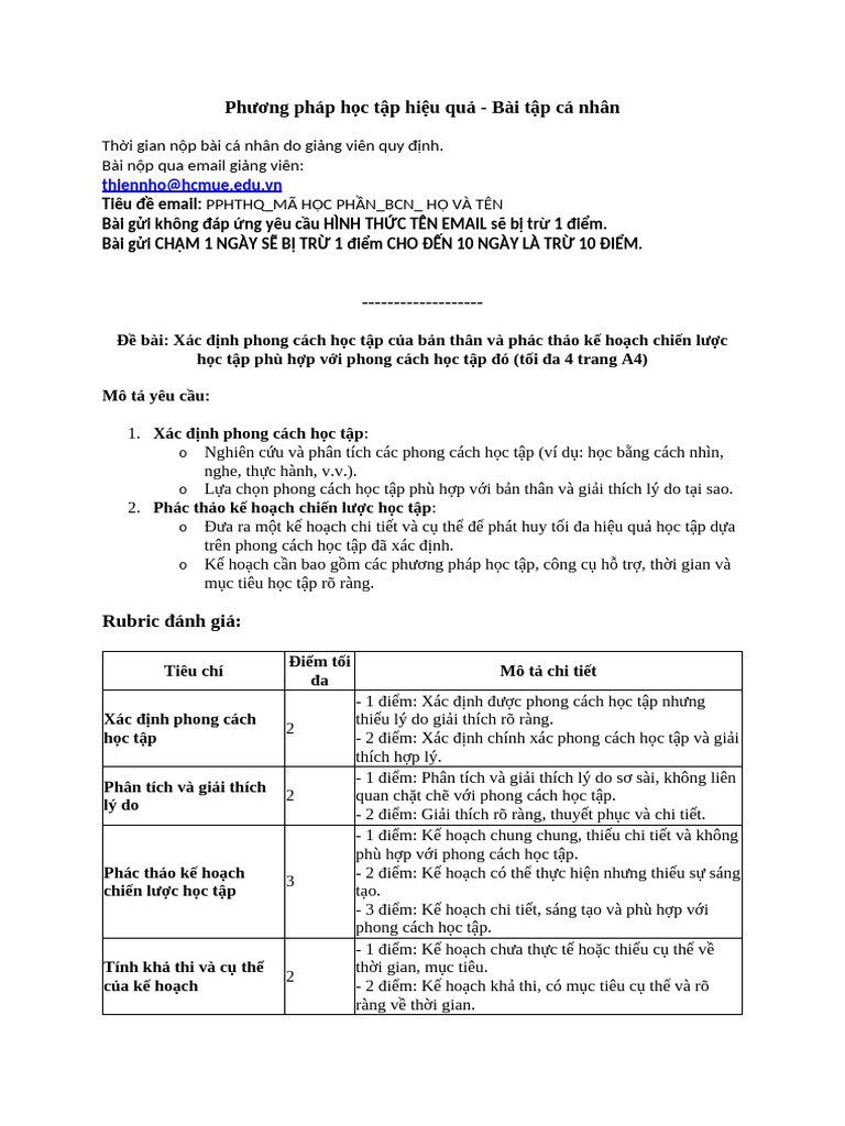 HK2 2024-2025 - PPHTHQ - Rubric Đánh Già Bài Tập Cá Nhân - NHT | PDF