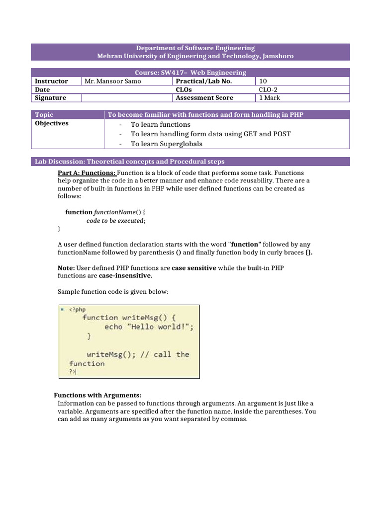 To become familiar with functions and form handling and file handling ...