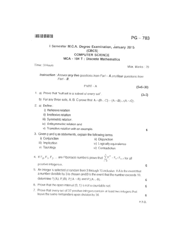 Mca 1 Sem Computer Science Discrete Mathematics Jan 2015 | PDF