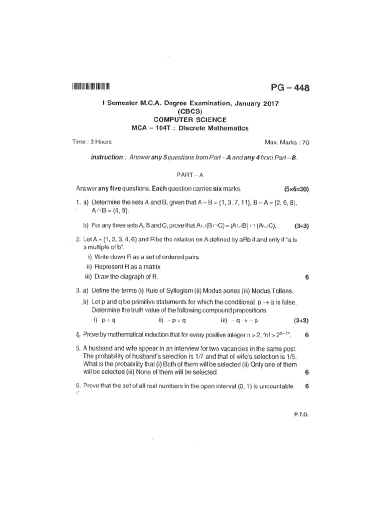 Mca 1 Sem Computer Science Discrete Mathematics Jan 2017 | PDF