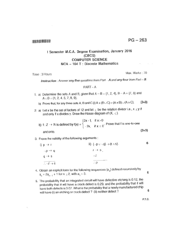 Mca 1 Sem Computer Science Discrete Mathematics Jan 2016 | PDF