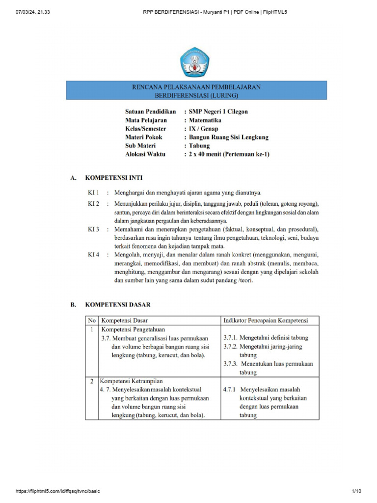 RPP BERDIFERENSIASI - Muryanti P1 - PDF Online - FlipHTML5 | PDF
