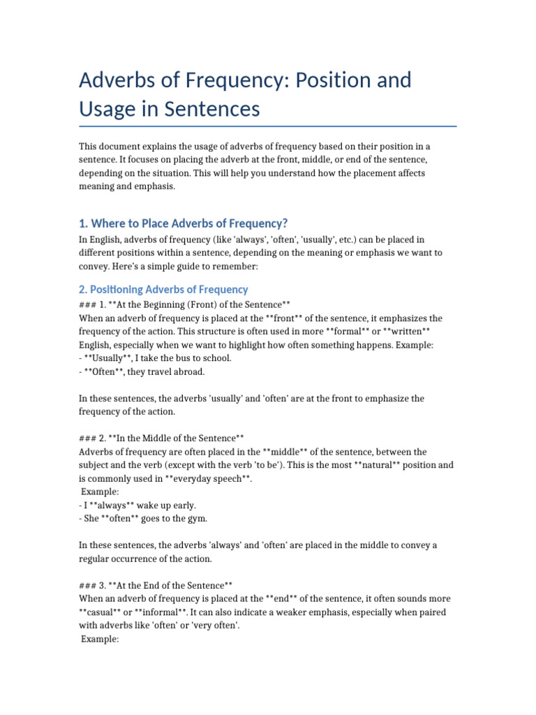 Adverbs Frequency Position Usage | PDF | Adverb | Verb