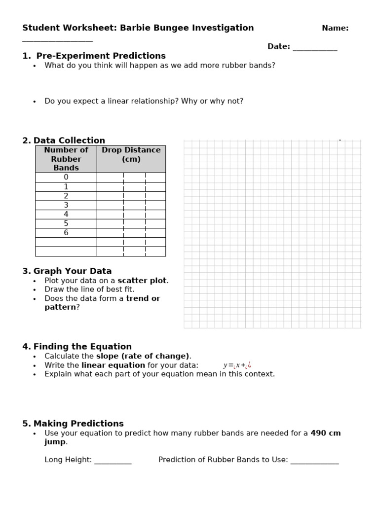 Barbie Bungee Experiment Worksheet | PDF | Dependent And Independent ...