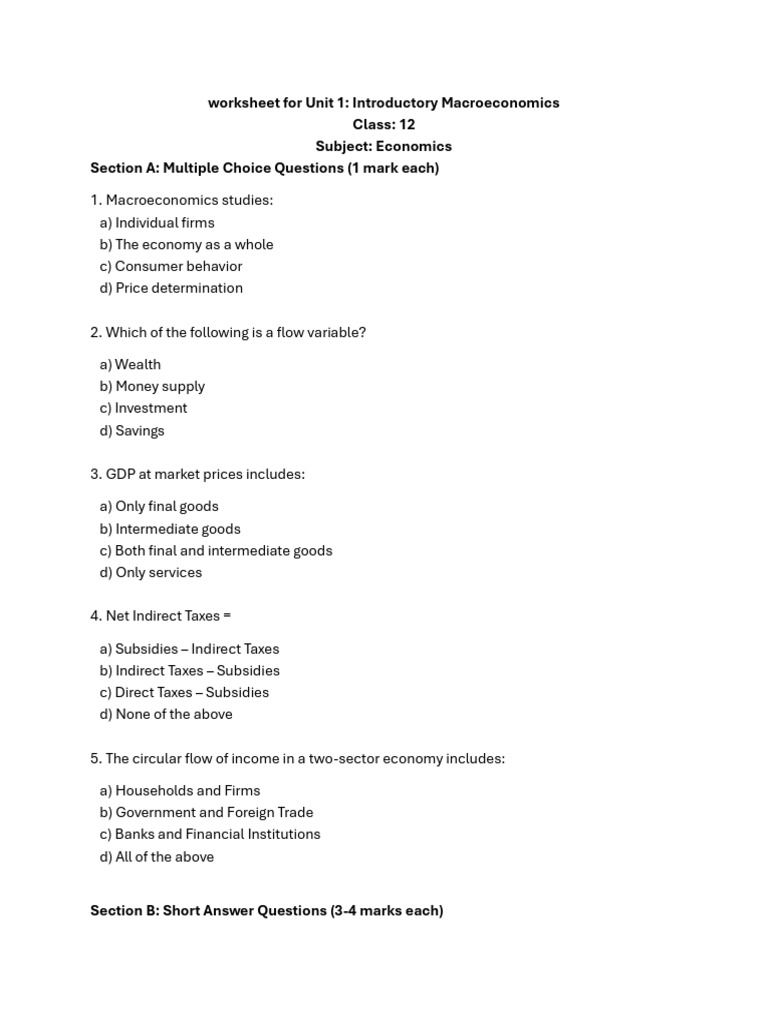 Worksheet Unit 1 Eco. | PDF