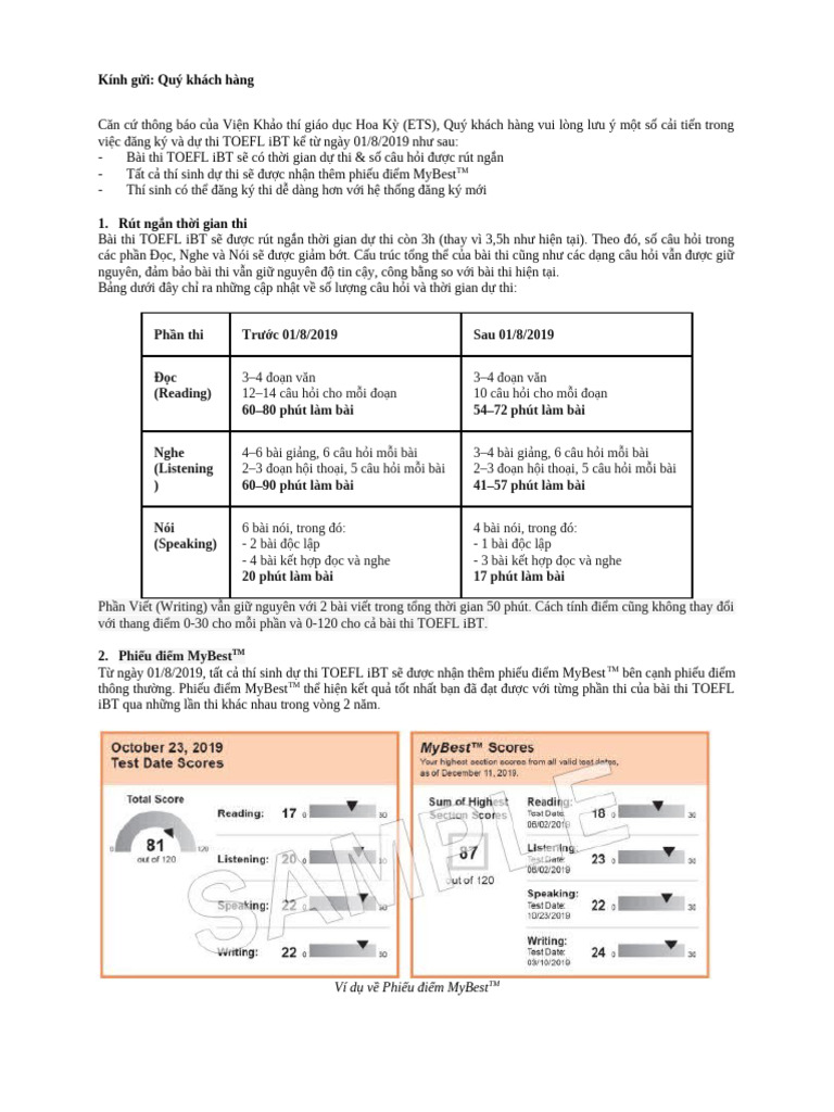 Thong Bao Dieu Chinh TOEFL iBT | PDF