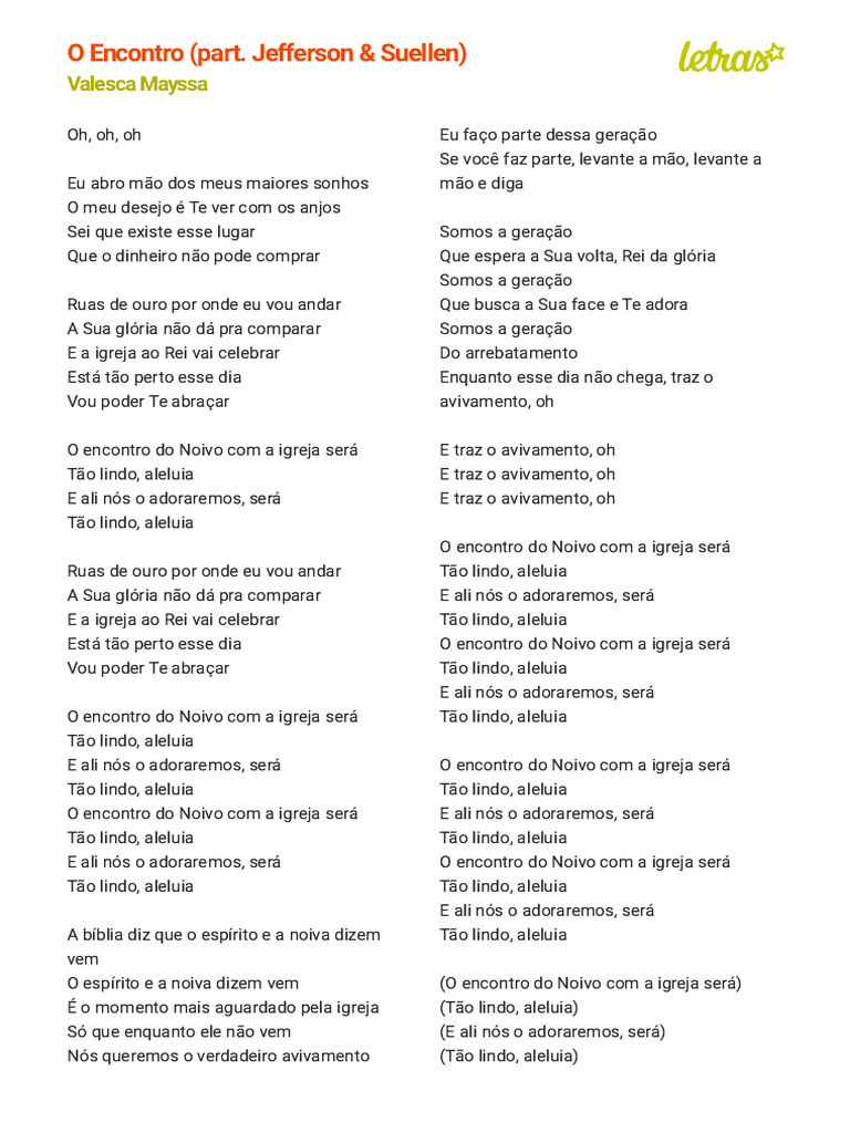O ENCONTRO (PART. JEFFERSON & SUELLEN) - Valesca Mayssa (Impressão) | PDF