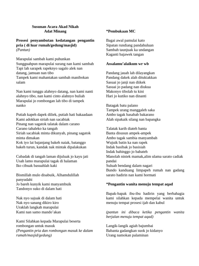 Minang - Naskah MC Akad Versi Kedua | PDF