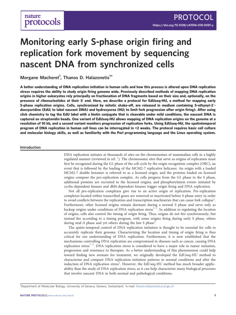 2019 - Macheret, Halazonetis - Nature Protocols - Monitoring Early S-Phase Origin Firing and ...