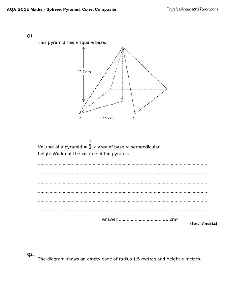 Sphere, Pyramid, Cone, Composite QP | PDF | Sphere | Area