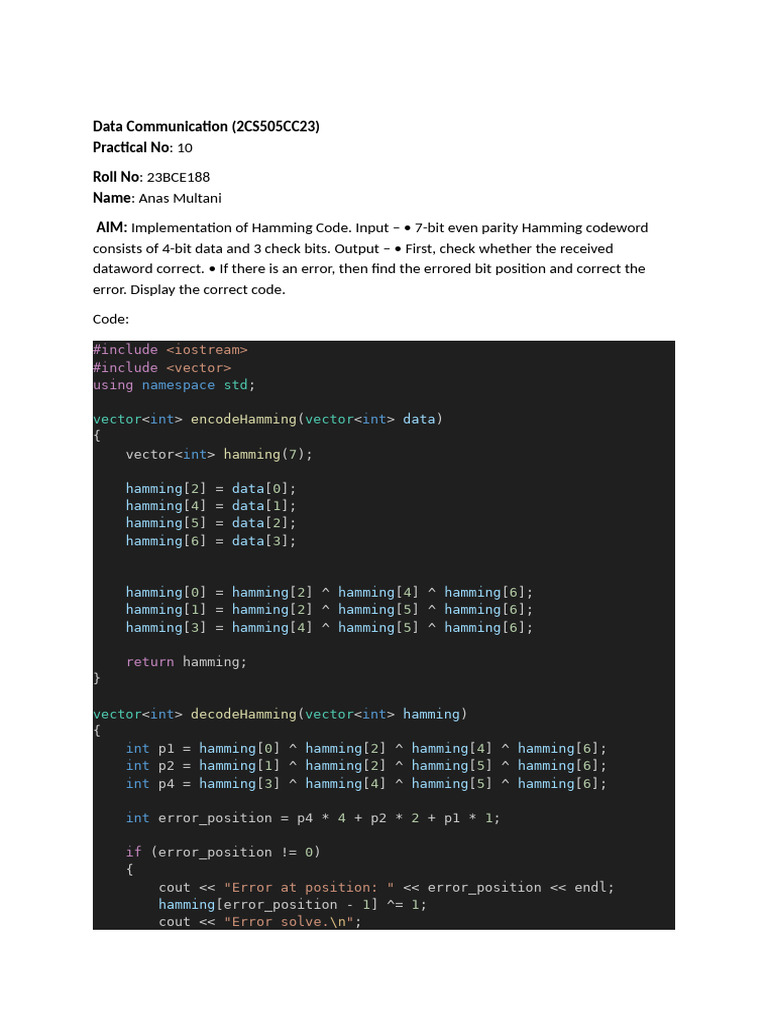 Hamming Code Implementation Guide | PDF