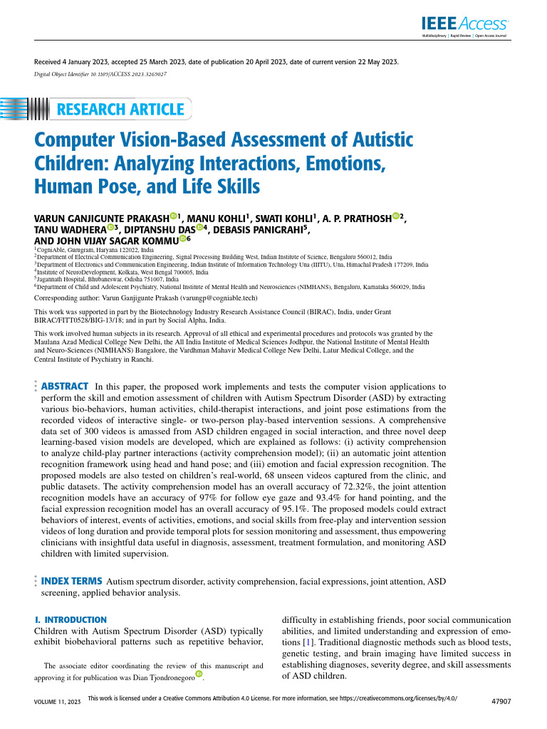 Computer Vision-Based Assessment of Autistic Children Analyzing ...
