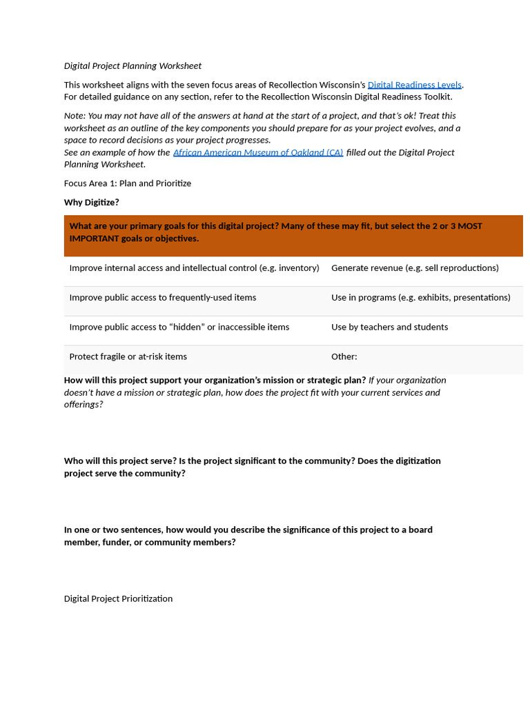 Digital Project Planning Worksheet | PDF | Metadata | Copyright