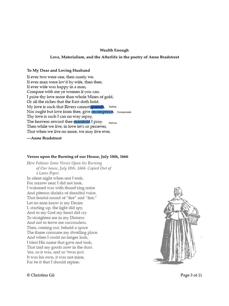 Two Poems - Anne Bradstreet | PDF | Love