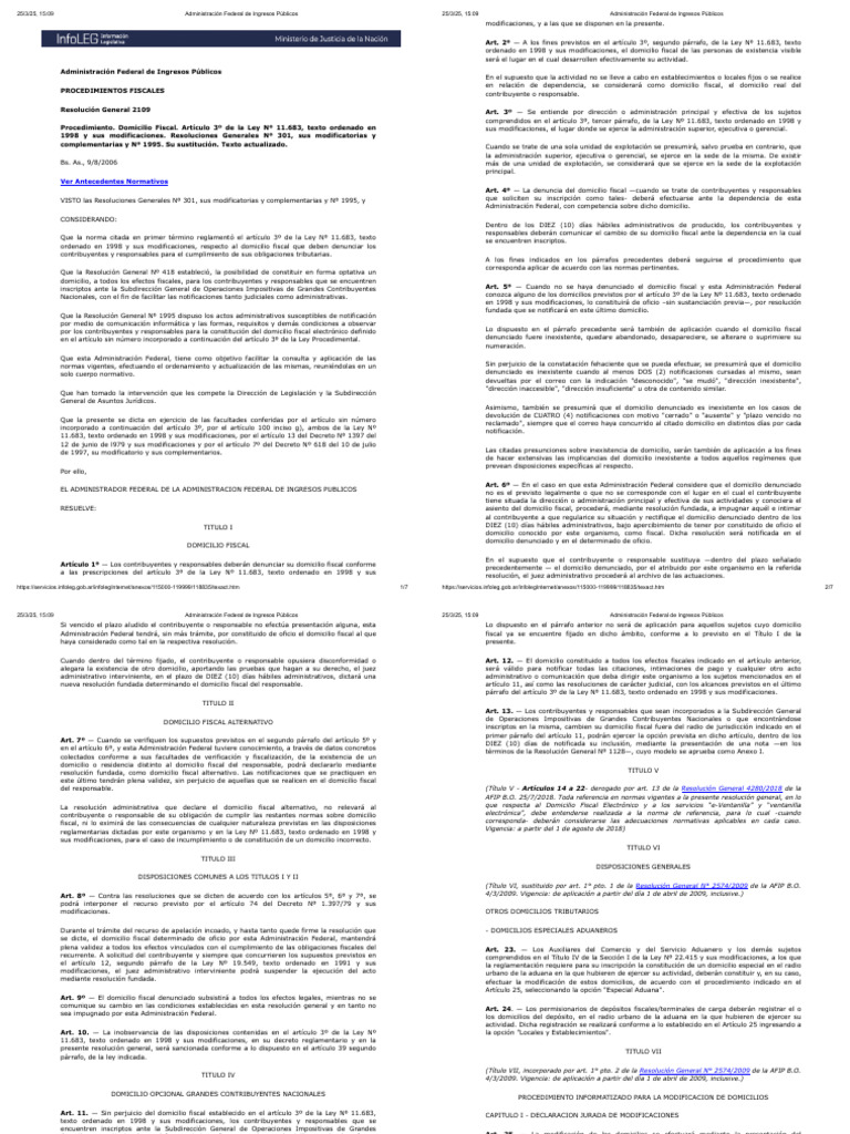 Resolucion 2109 | PDF | Fiscal | aduana