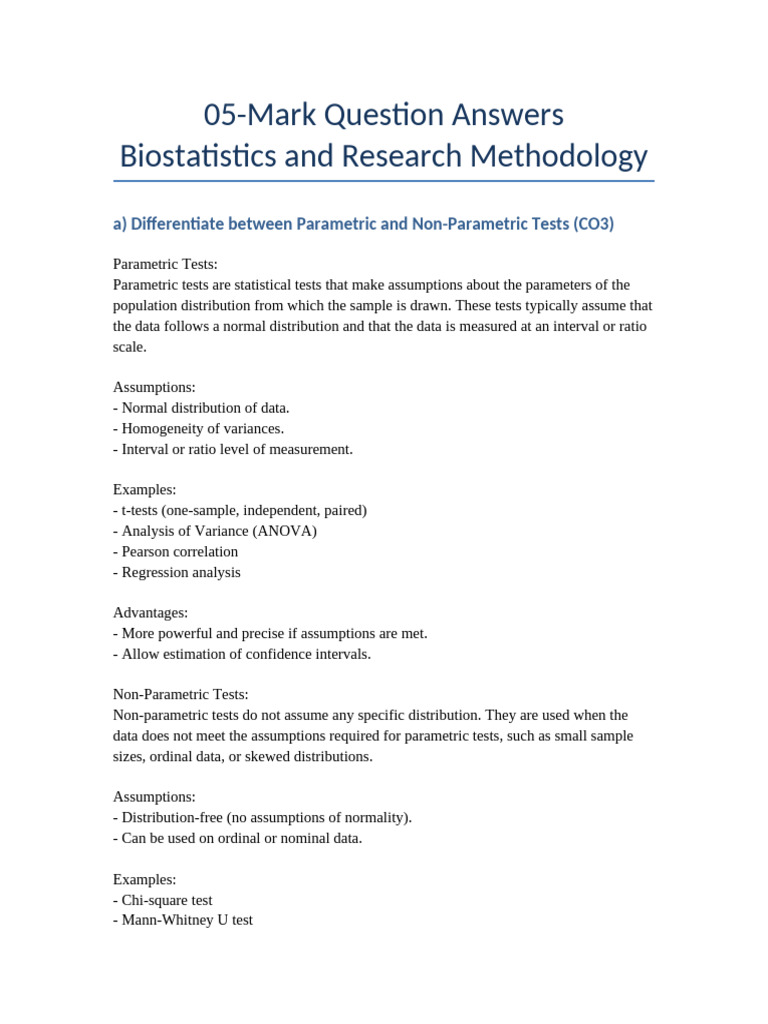 Biostatistics 10 Marks Answers | PDF | Student's T Test | Design Of ...